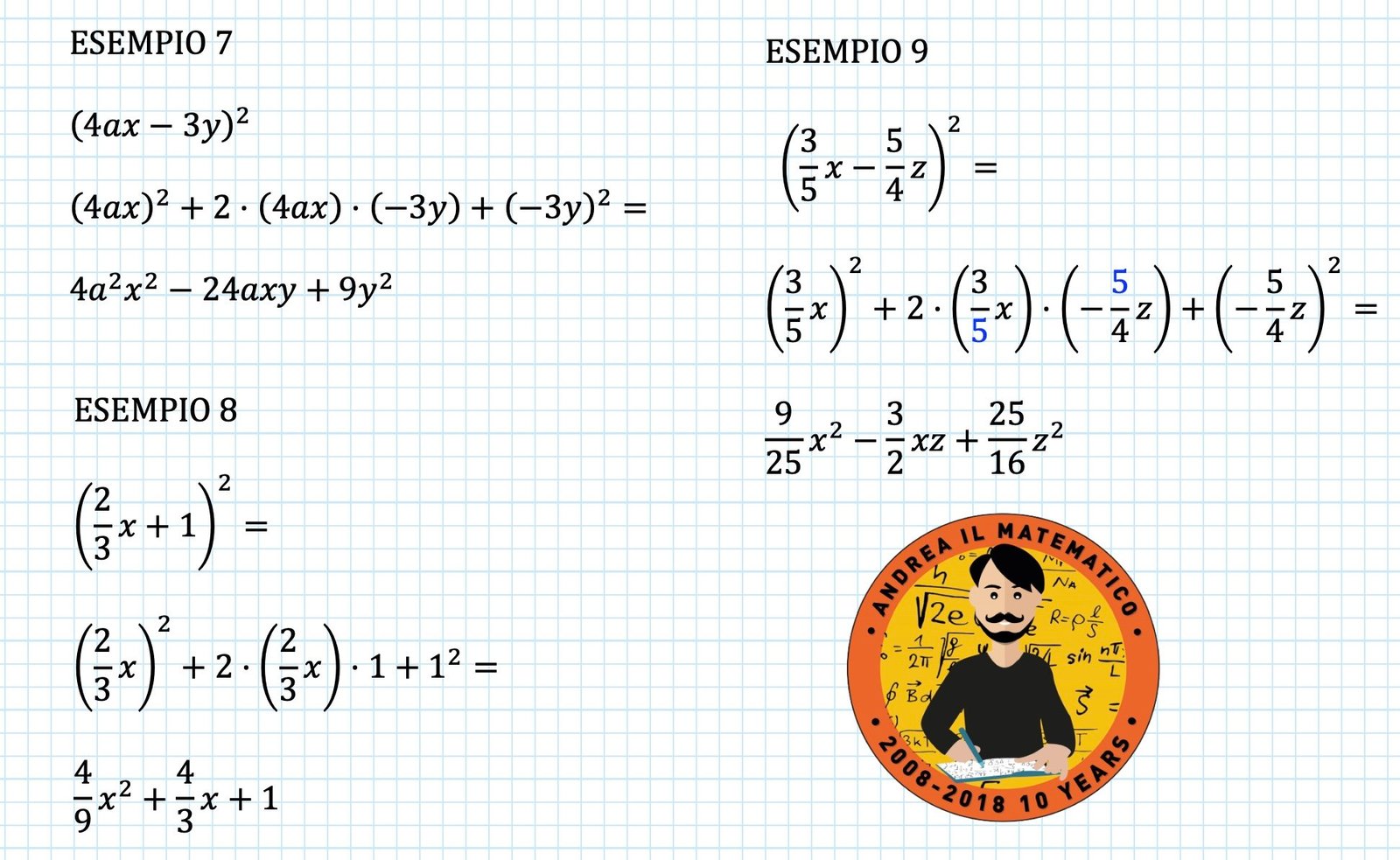 Quadrato di binomio - Andrea il Matematico